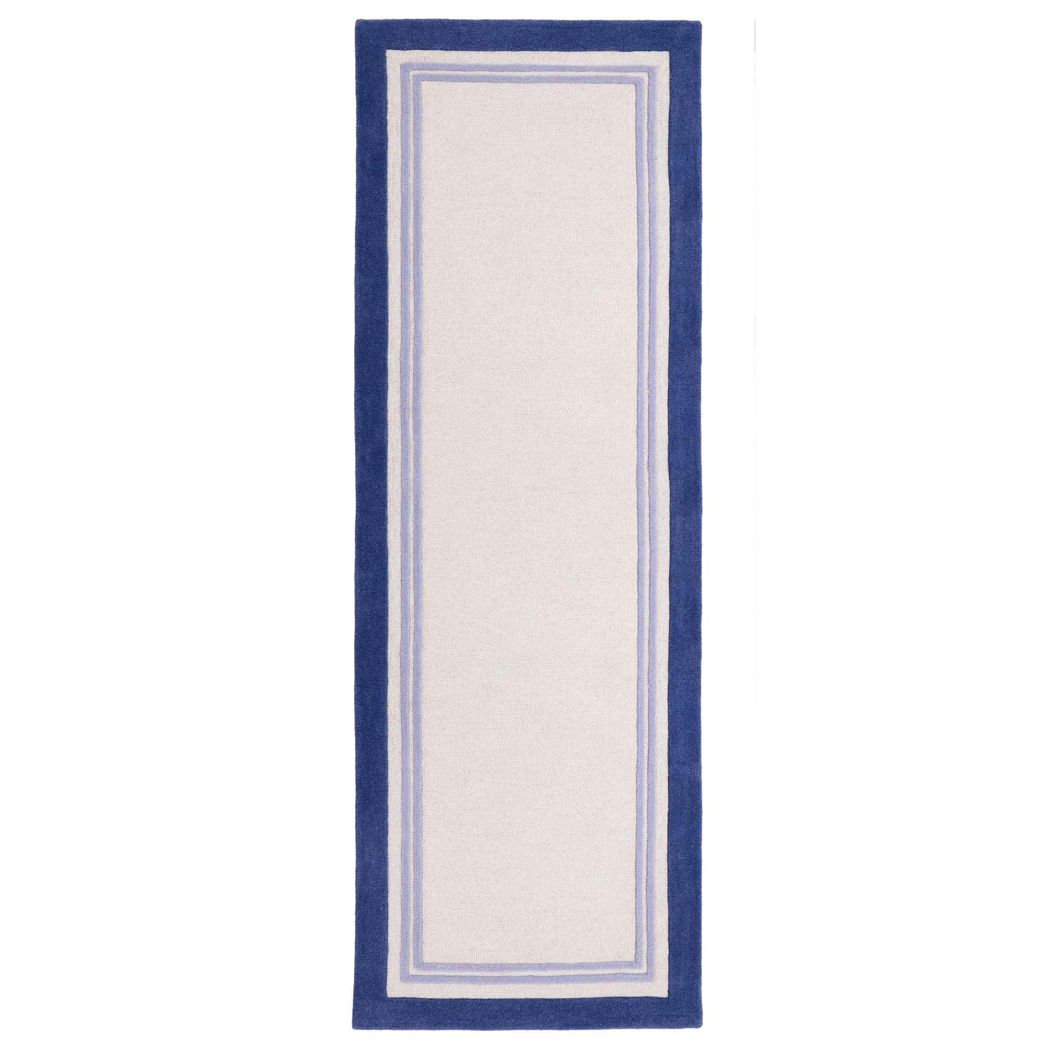 Piper Framed Hand Tufted Modern Plain Wool Bordered Blue Cream Rug